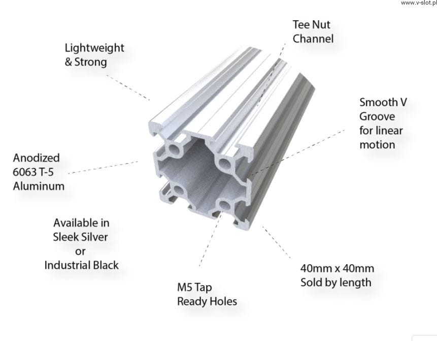 Profil aluminiowy V-Slot 4040 T5 SREBRNY